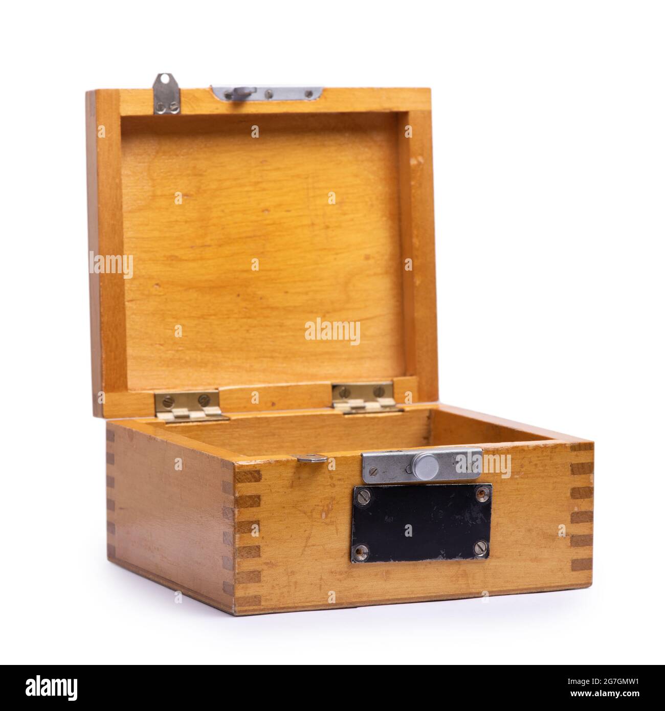 Old wooden box isolated on white background Stock Photo - Alamy
