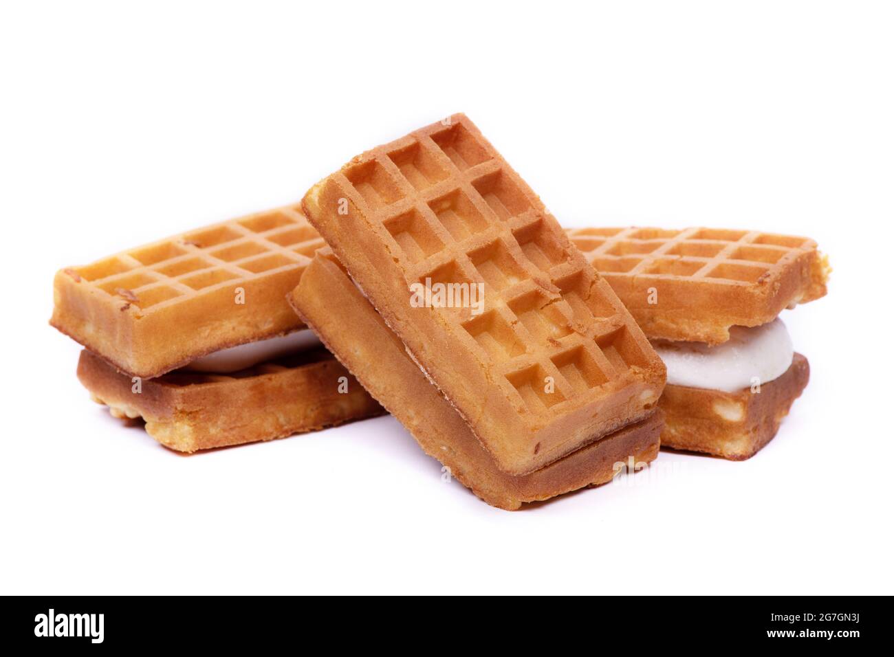 Group of waffles stuffed souffle isolated over white background Stock ...