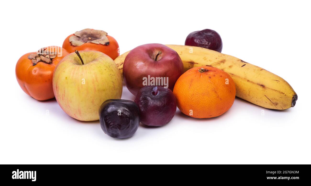 Set of different rotten fruits isolated on white background Stock Photo ...