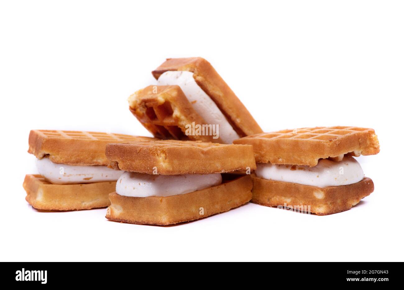 Group of waffles stuffed souffle isolated over white background Stock ...