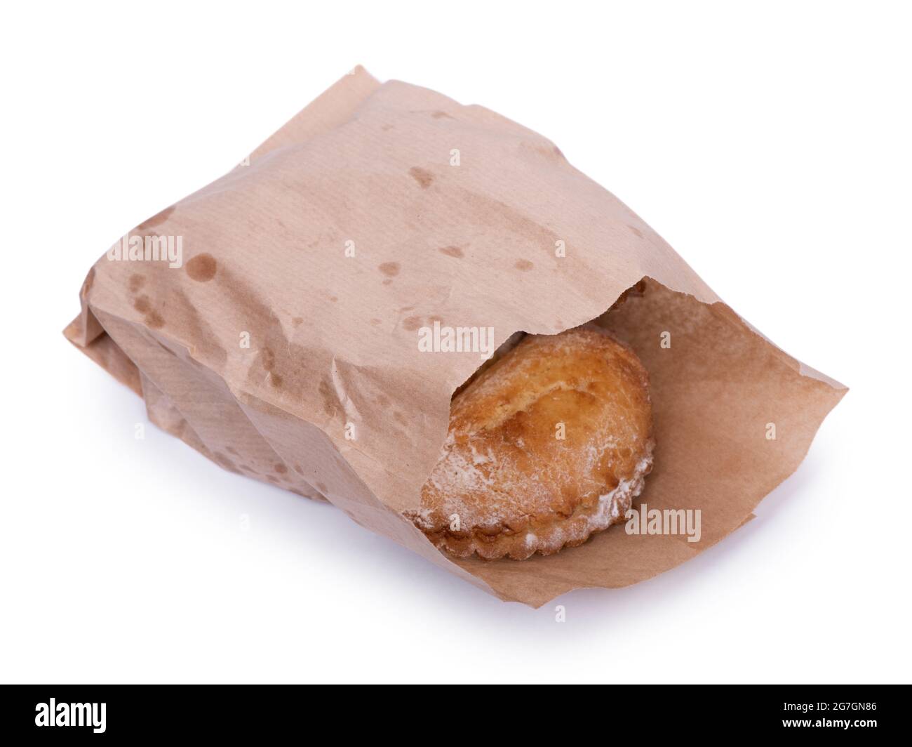 Fat food in a paper bag isolated on white background Stock Photo - Alamy