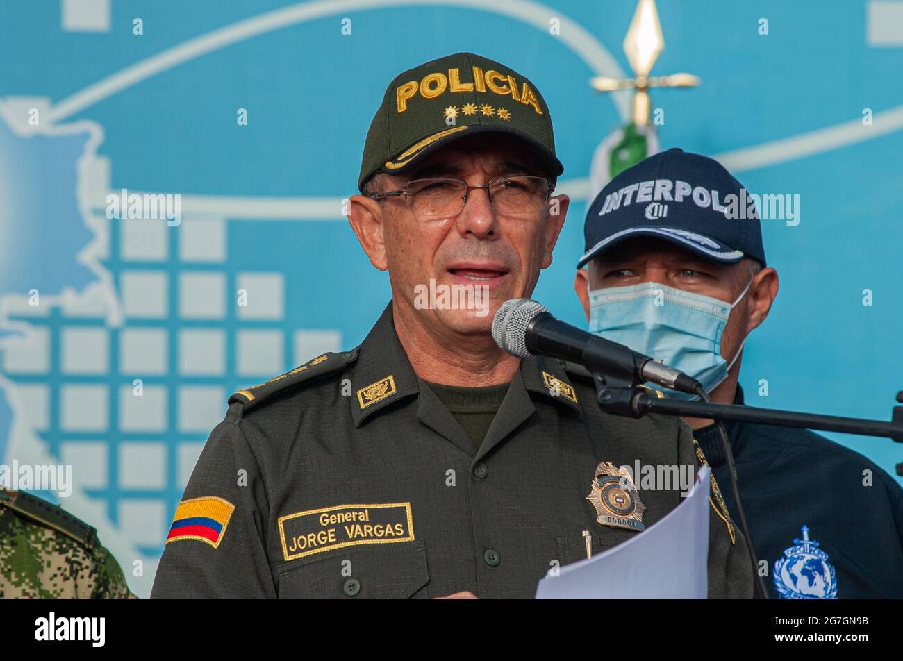 Colombia's Police Major General Jorge Luis Vargas speaks during a press ...