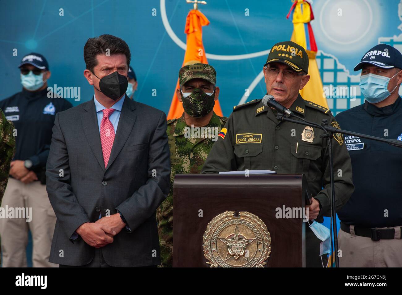 Colombia's Police Major General Jorge Luis Vargas speaks during a press ...