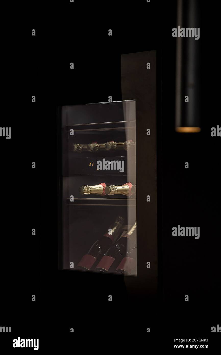 Close up of bottles of elegant alcohol Stock Photo - Alamy