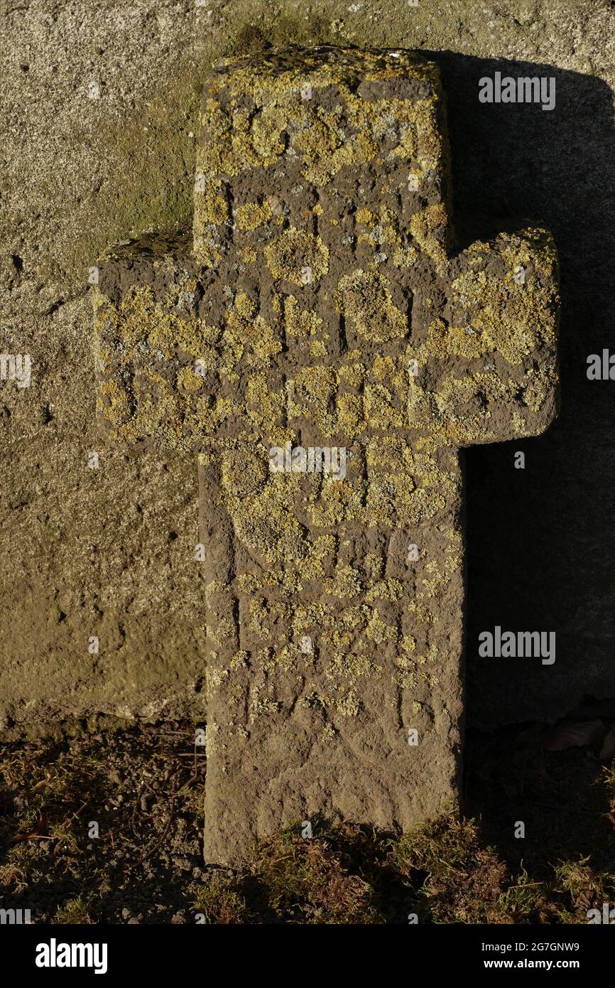 Old Stone Cross With Inscription On Wall Stock Photo - Alamy