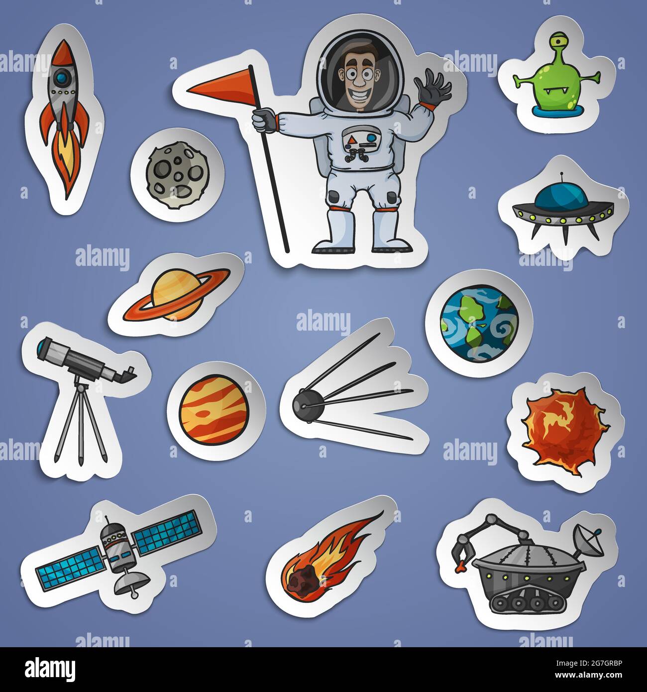 Cartoon Space Stickers Set High Resolution Stock Photography and Images ...