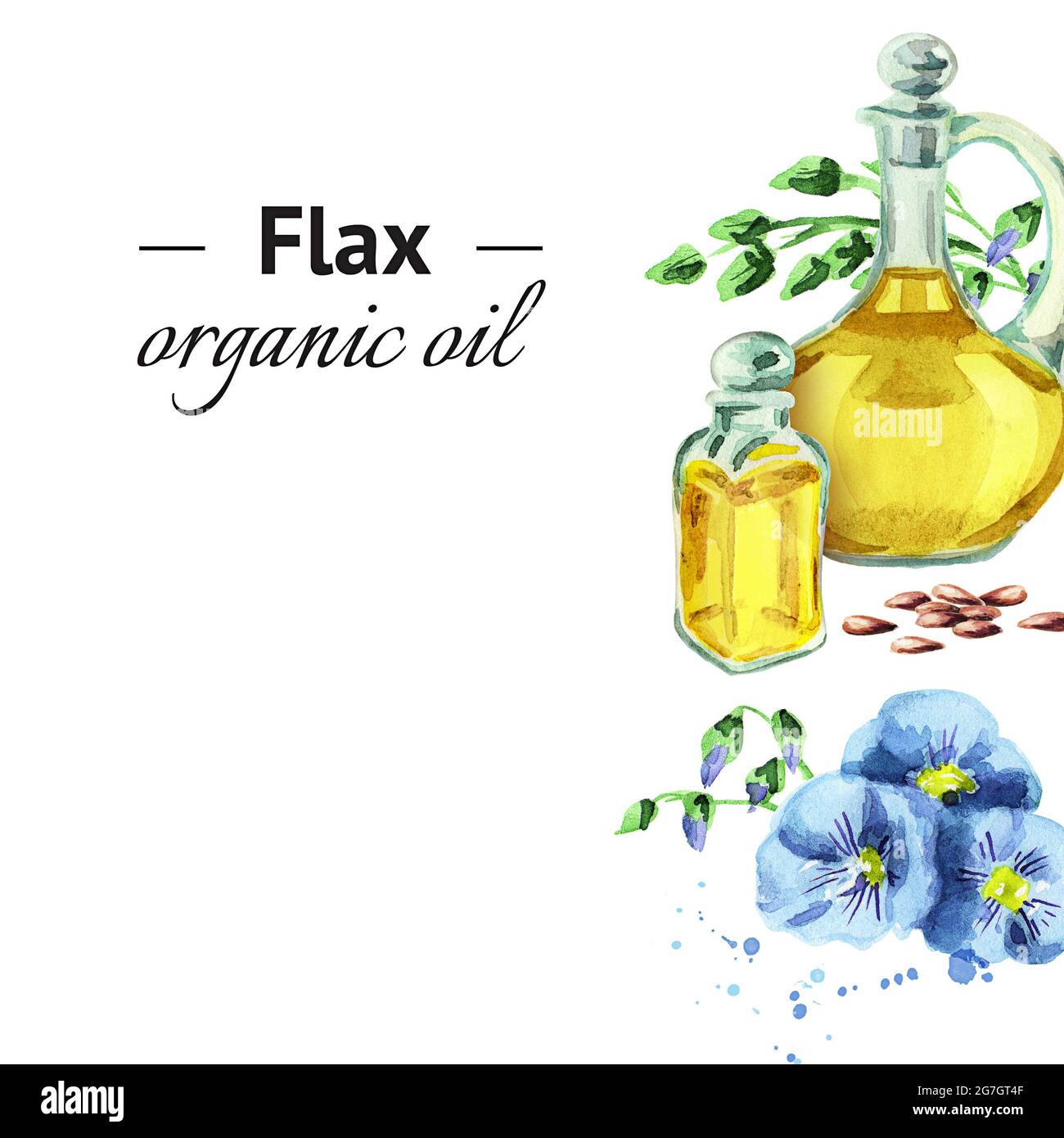 Flax oil. Watercolor hand drawn watercolor isolated illustration Stock ...