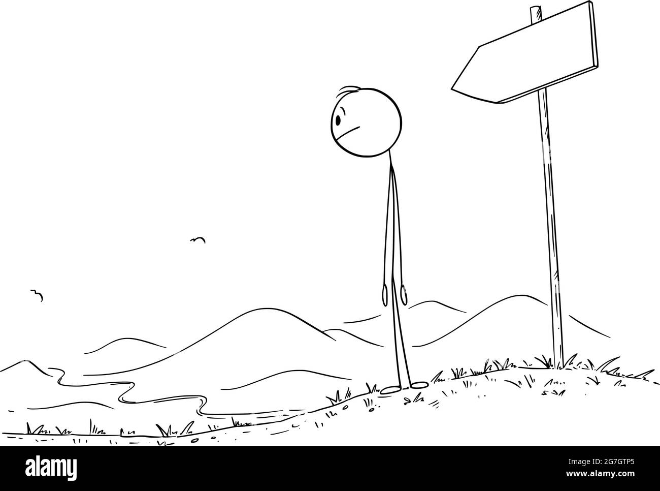 Person Walking on the Path, Looking at the Road or Way, Vector Cartoon ...