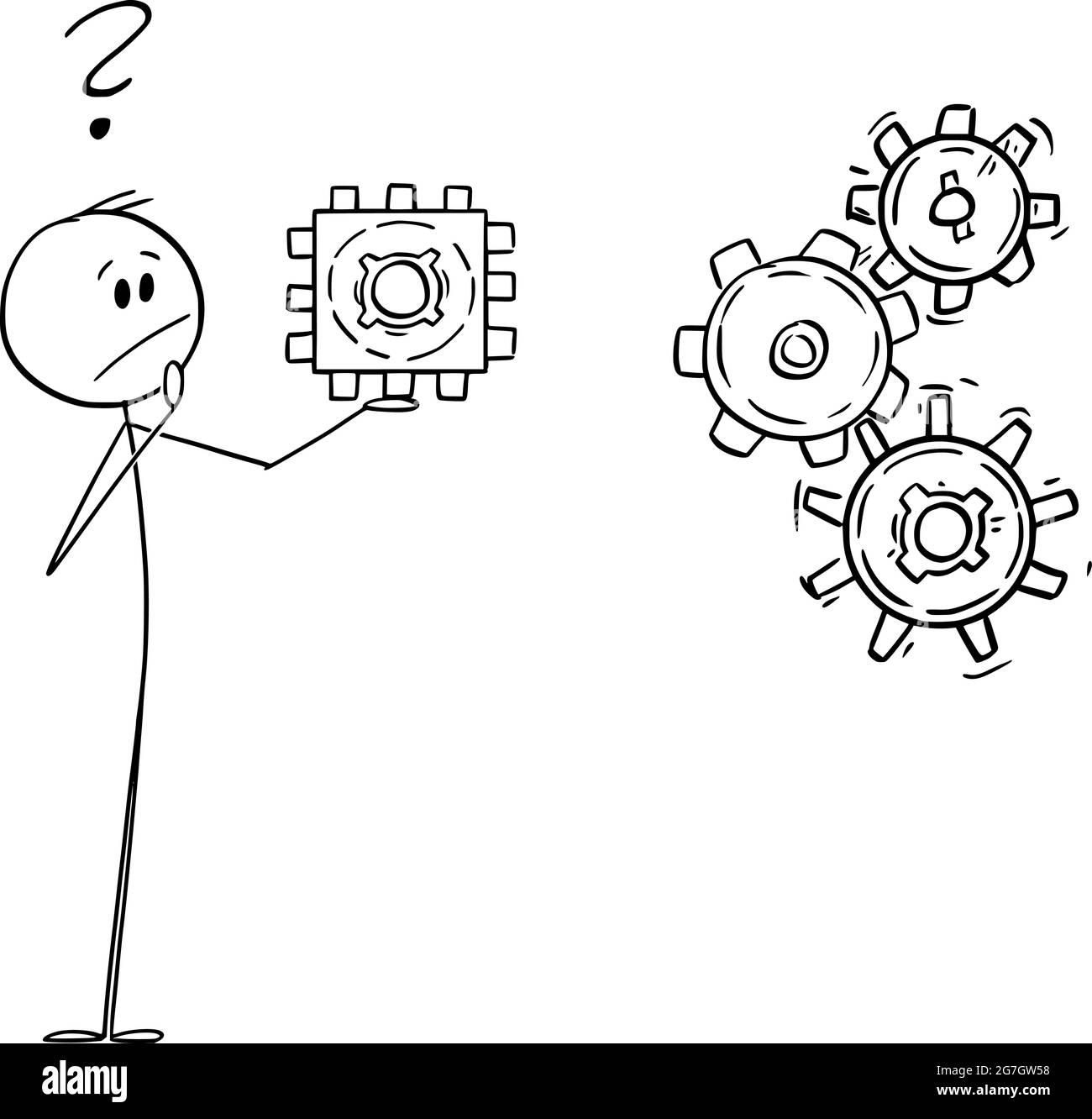 Person or Businessman Holding Square Cog Wheel and Thinking About ...