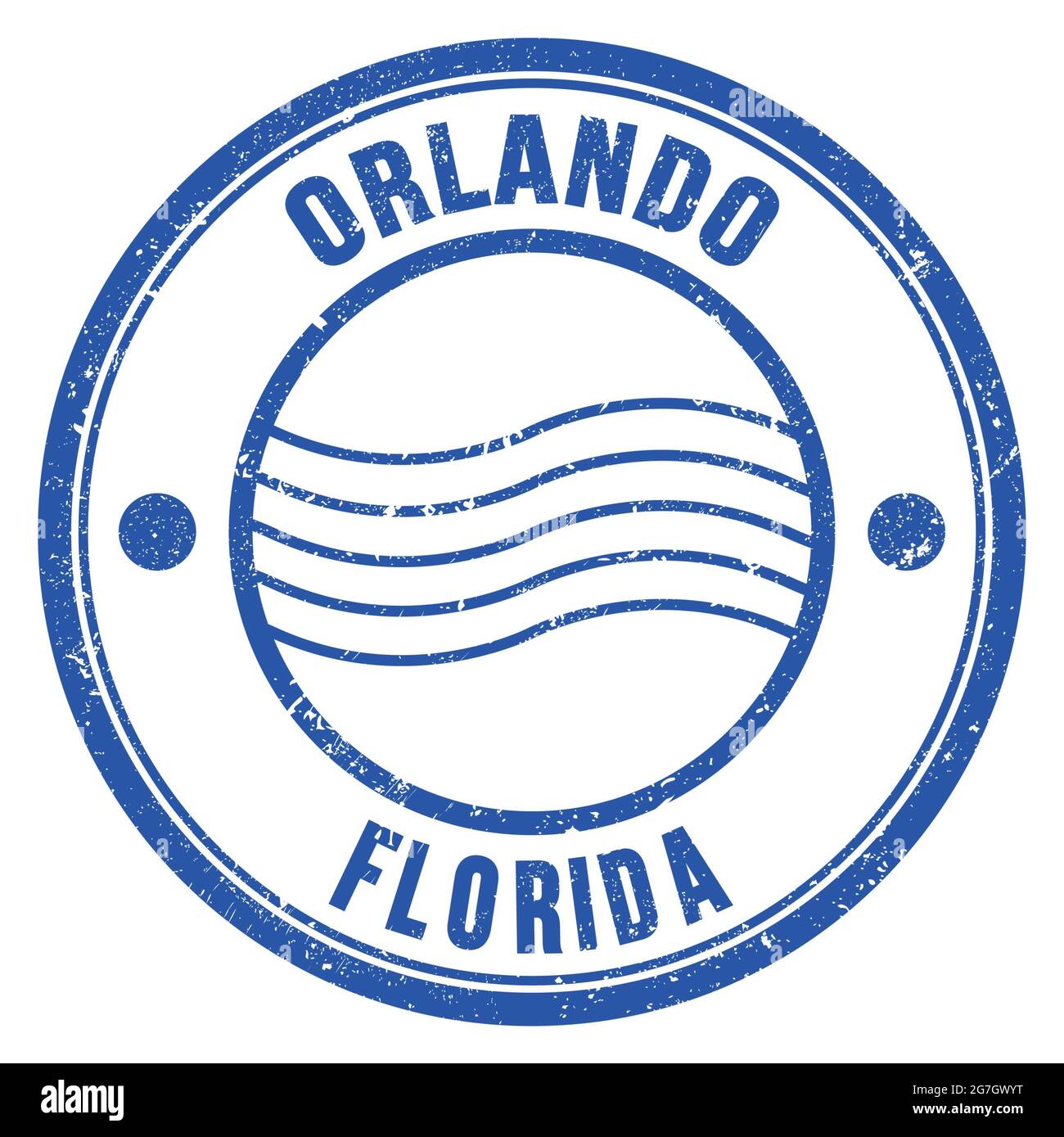 ORLANDO - FLORIDA, words written on light blue round postal stamp Stock ...