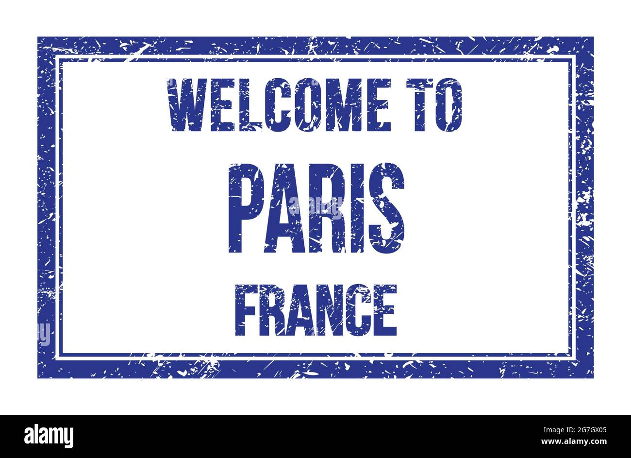 WELCOME TO PARIS - FRANCE, words written on blue rectangle post stamp ...