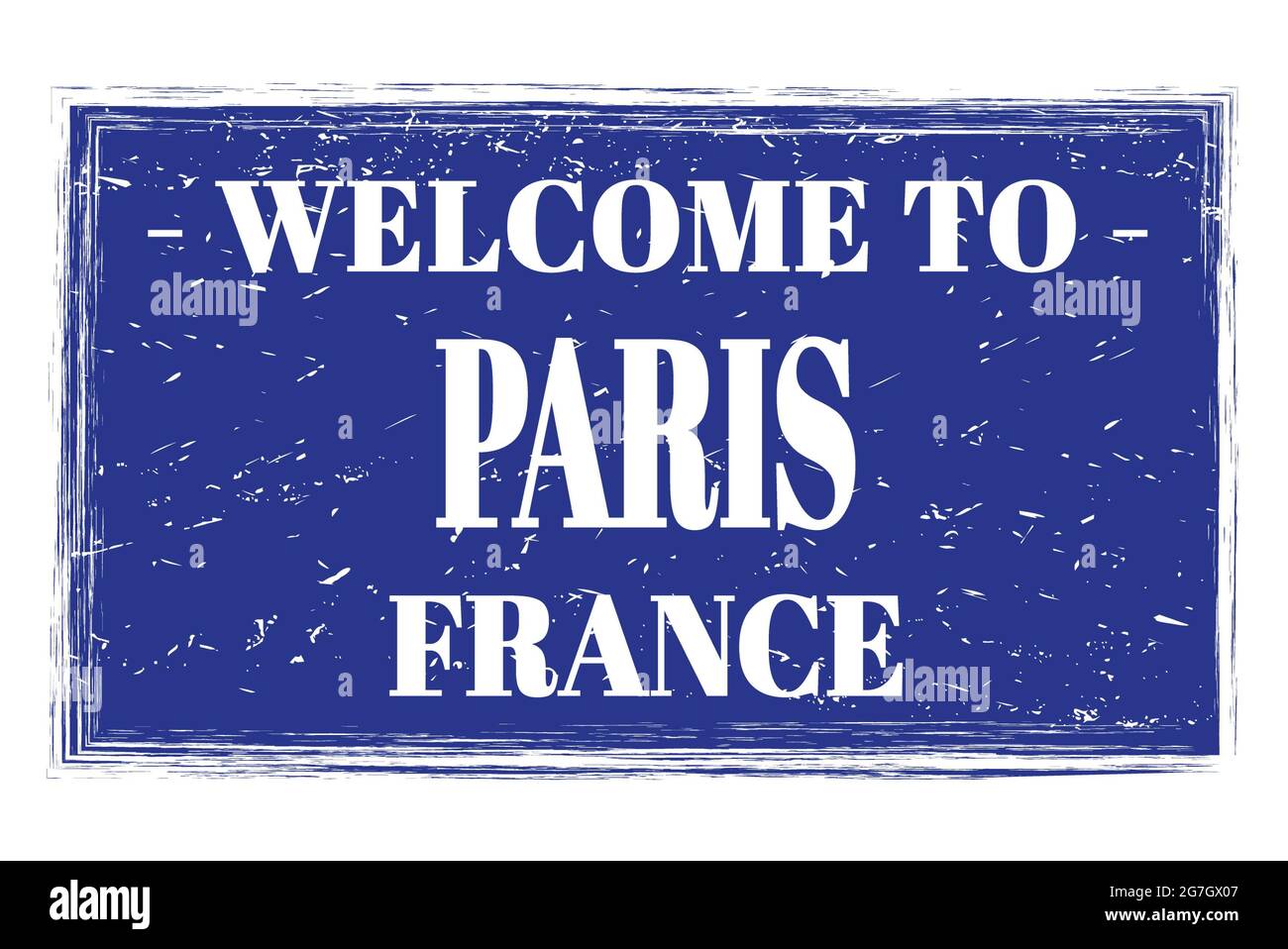 WELCOME TO PARIS - FRANCE, words written on blue rectangle post stamp ...