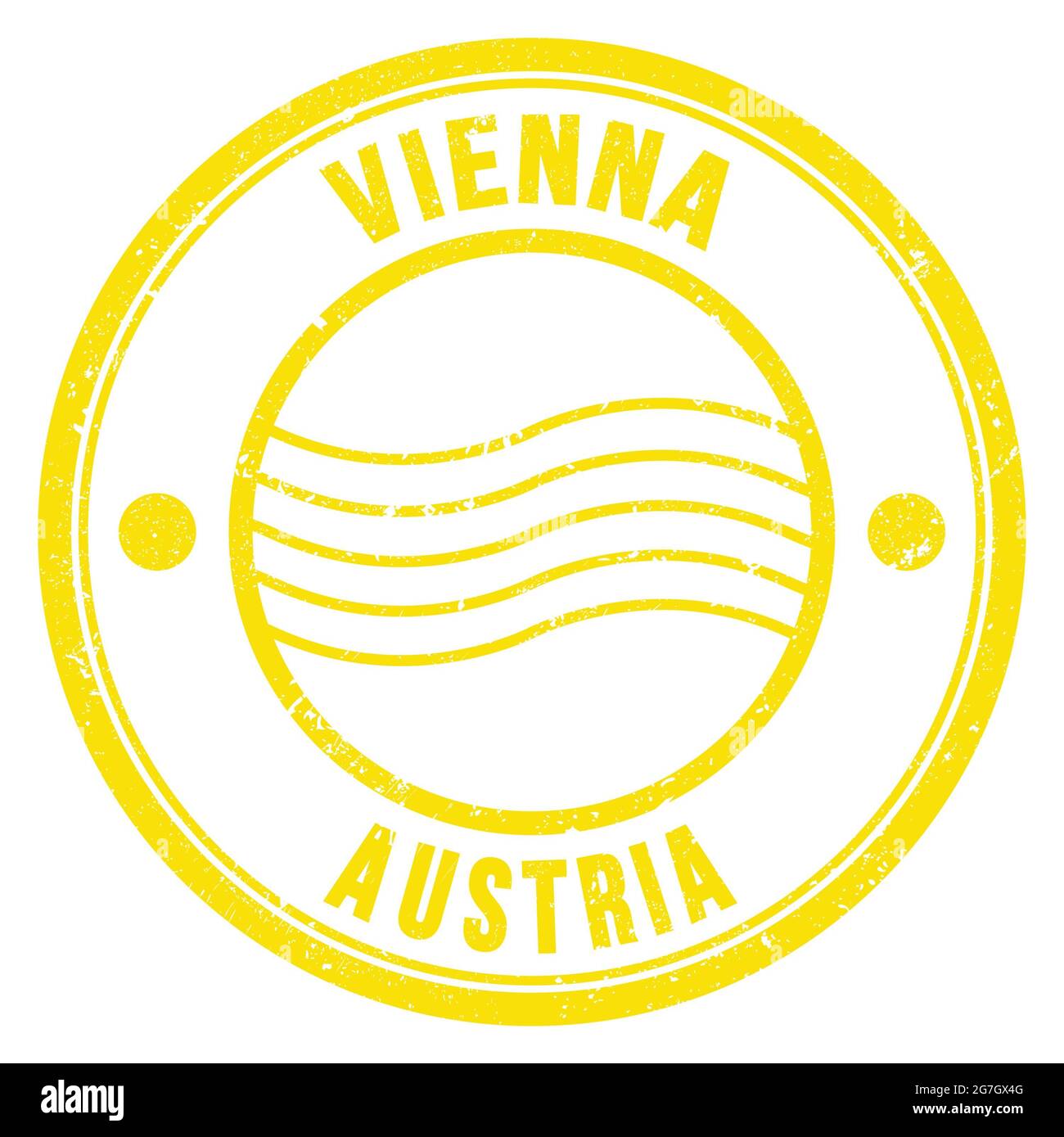 VIENNA - AUSTRIA, words written on yellow round postal stamp Stock ...