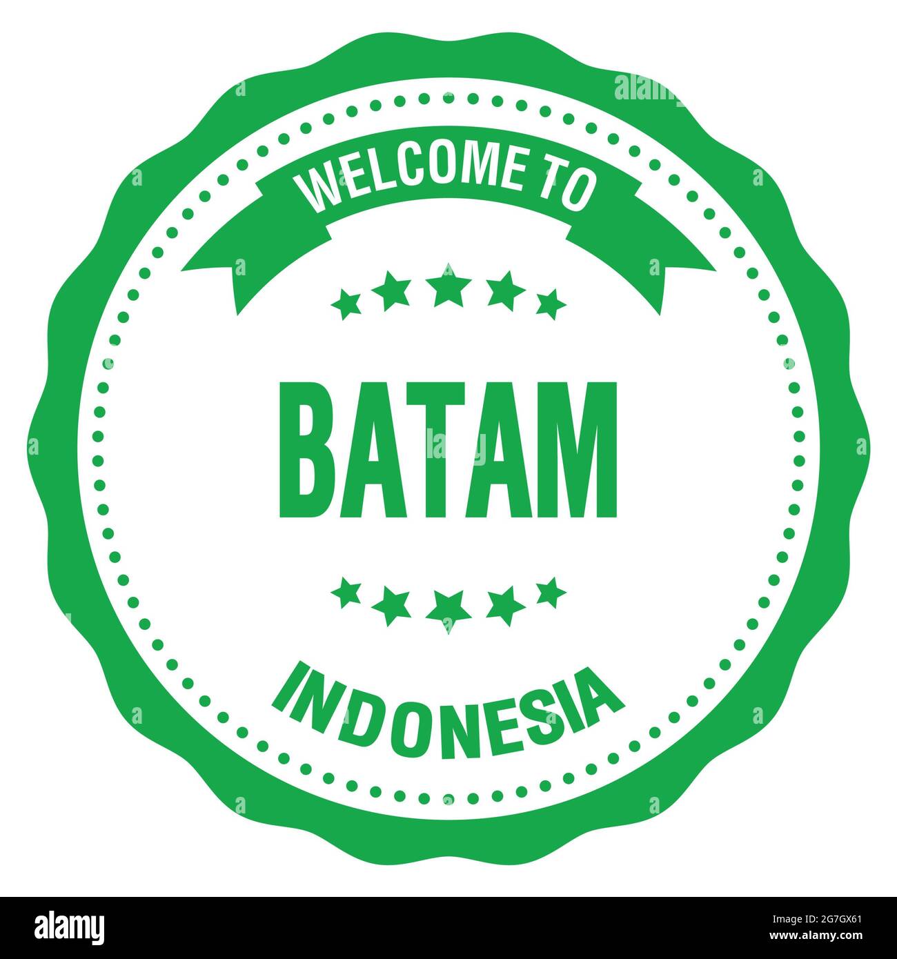WELCOME TO BATAM - INDONESIA, words written on green round badge stamp ...