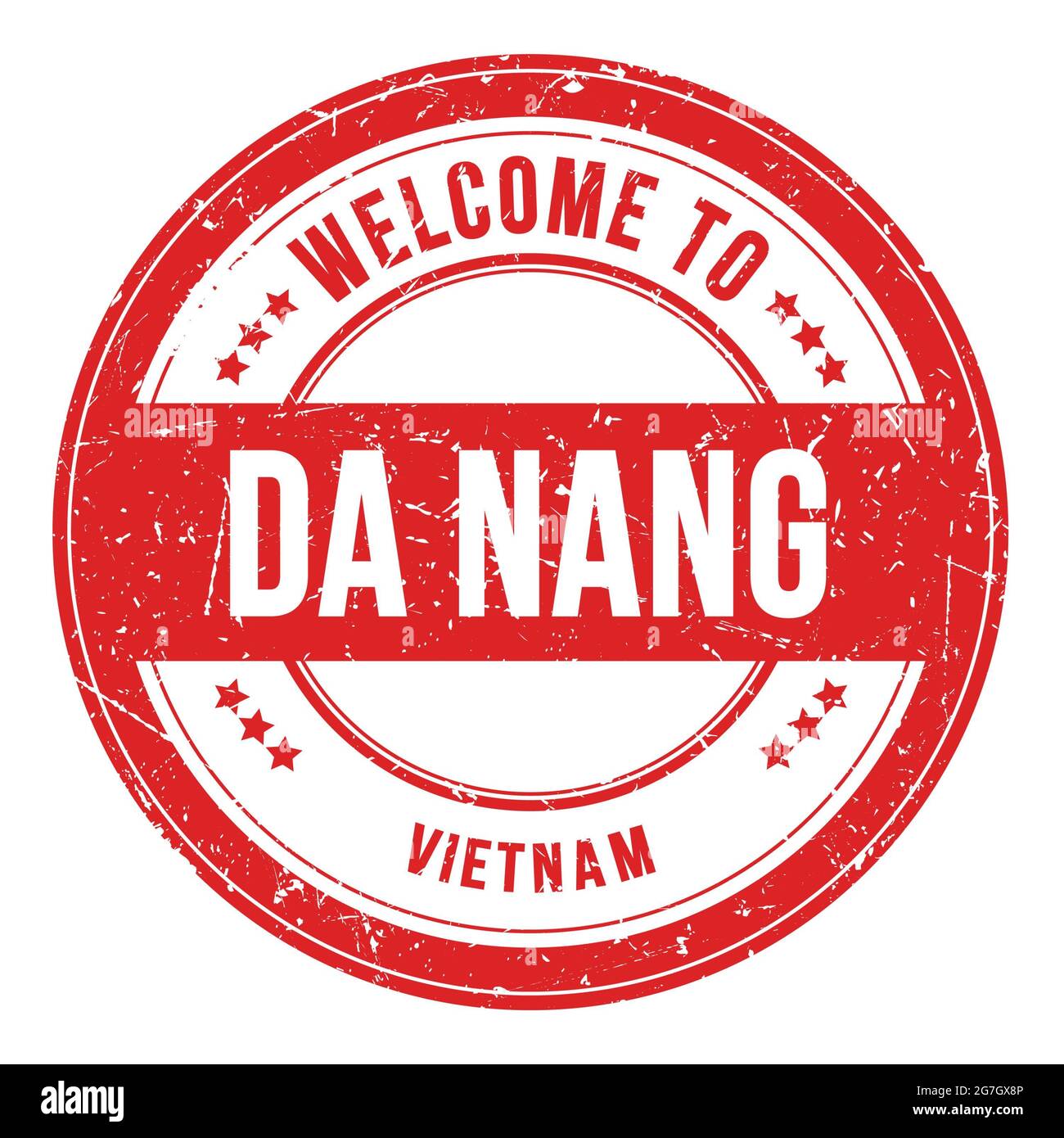 WELCOME TO DA NANG - VIETNAM, words written on red round coin stamp ...