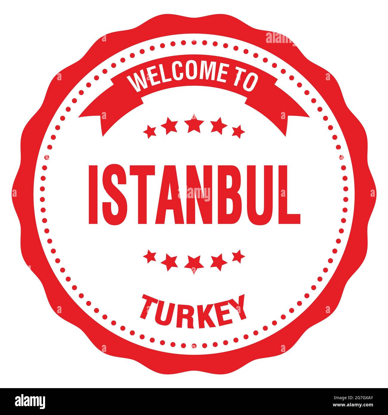 WELCOME TO ISTANBUL - TURKEY, words written on red round badge stamp ...