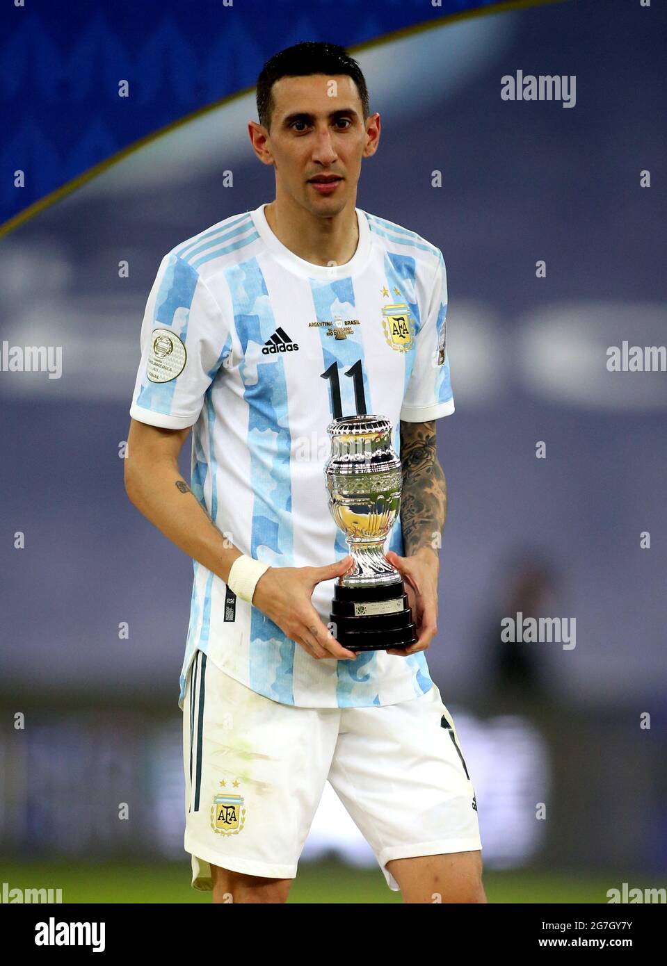 RIO DE JANEIRO, BRAZIL - JULY 10: Angel Di Maria of Argentina lift the ...