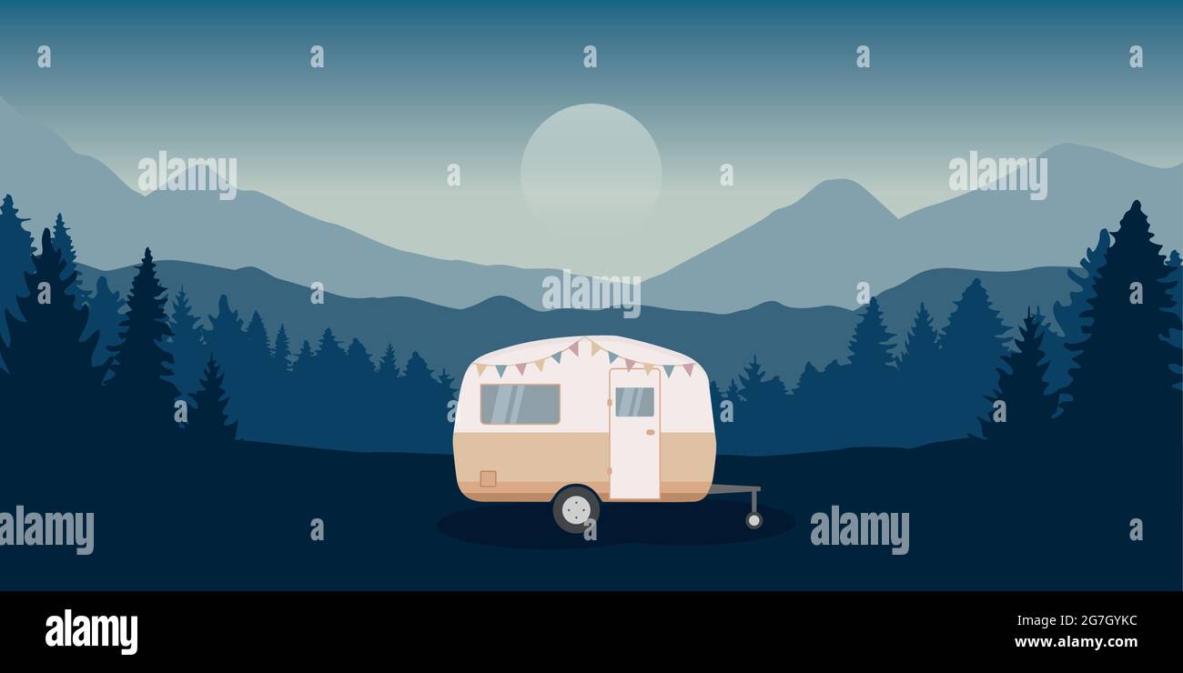 wanderlust camping adventure in the wilderness with camper Stock Vector ...
