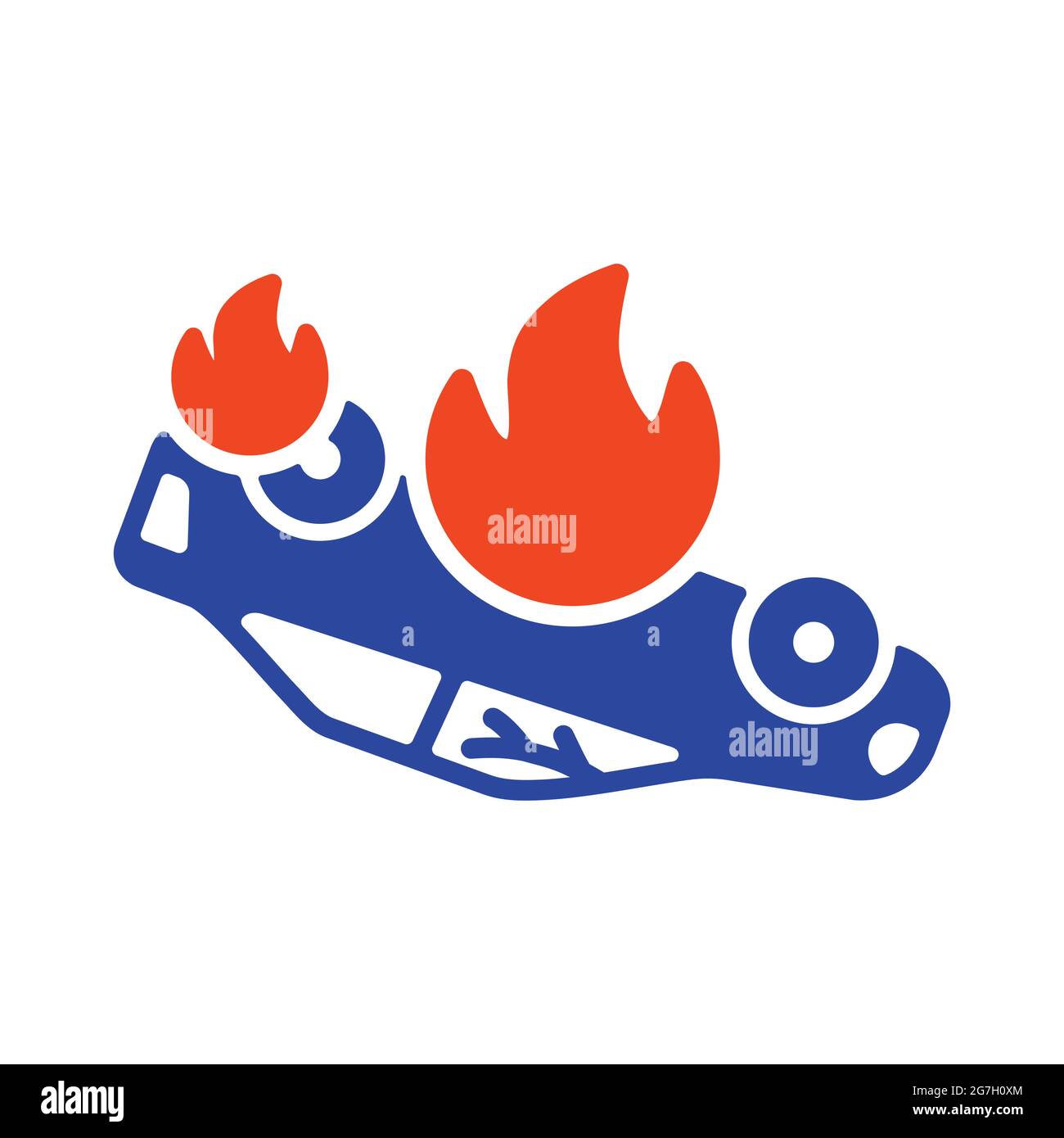 Burning car vector glyph icon. Auto accident, inverted car with fire ...
