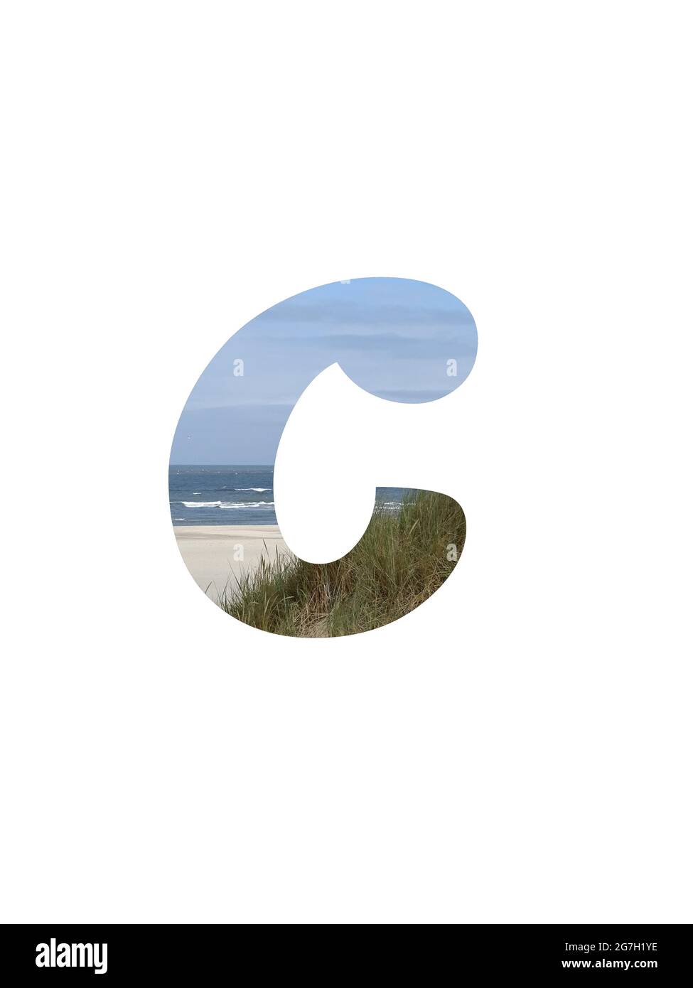 Letter C of the alphabet made with a landscape with beach, sea, blue ...