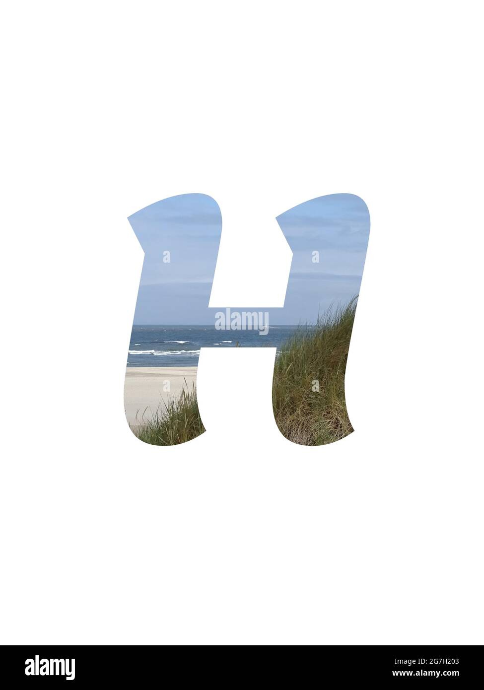 Letter H of the alphabet made with a landscape with beach, sea, blue ...
