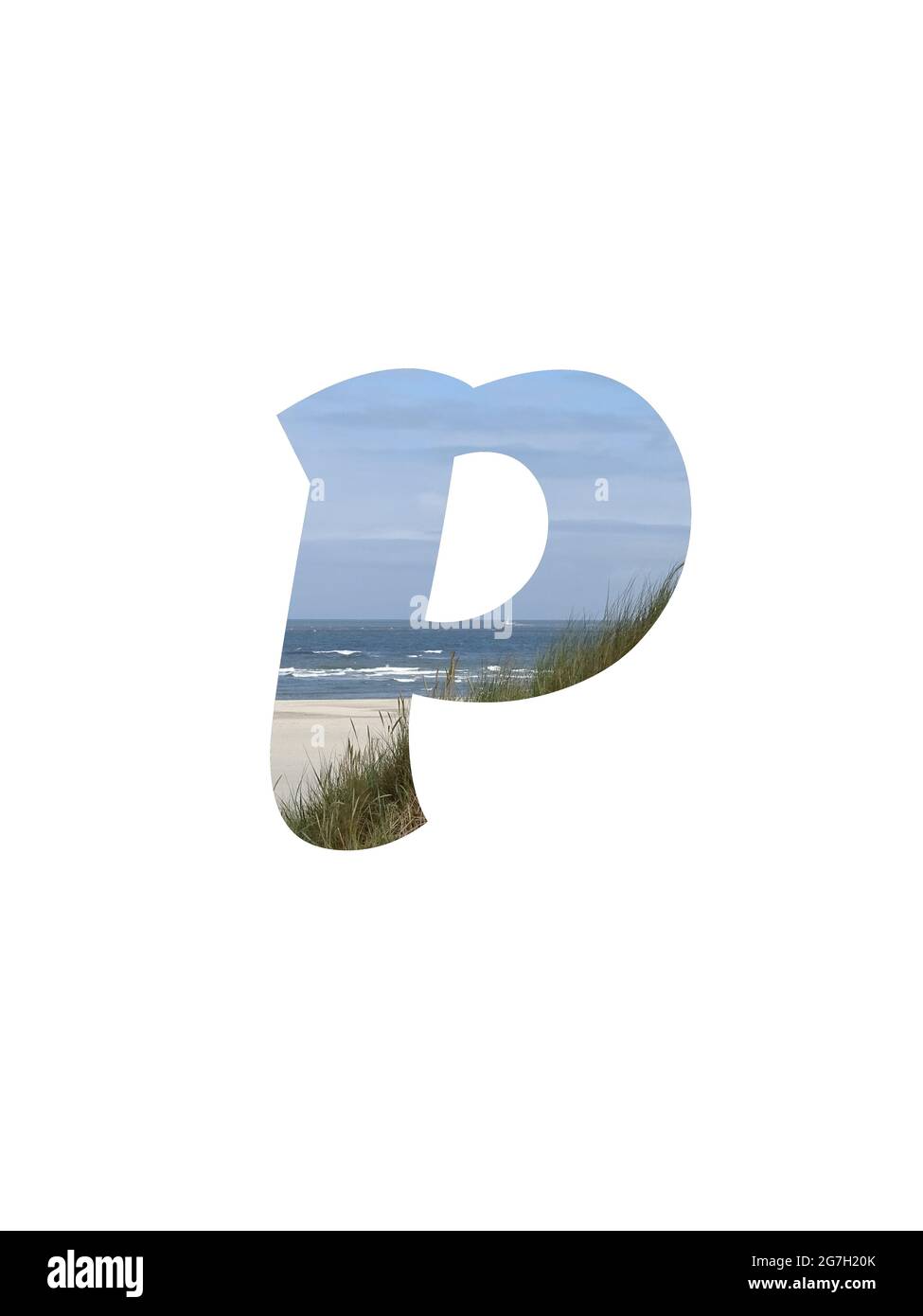 Letter P of the alphabet made with a landscape with beach, sea, blue ...