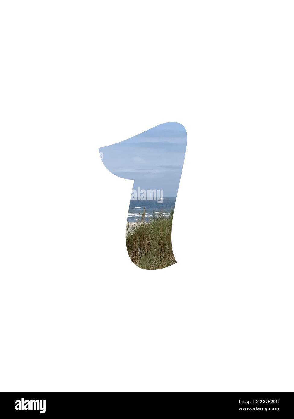 Number 1 of the alphabet made with a landscape with beach, sea, blue ...