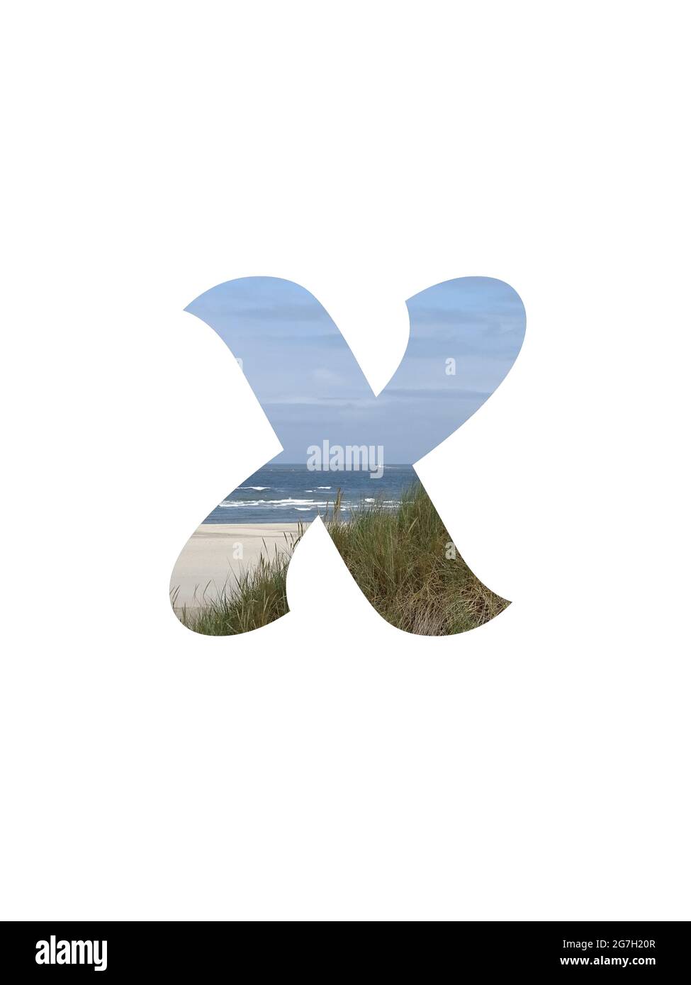 Letter X of the alphabet made with a landscape with beach, sea, blue ...