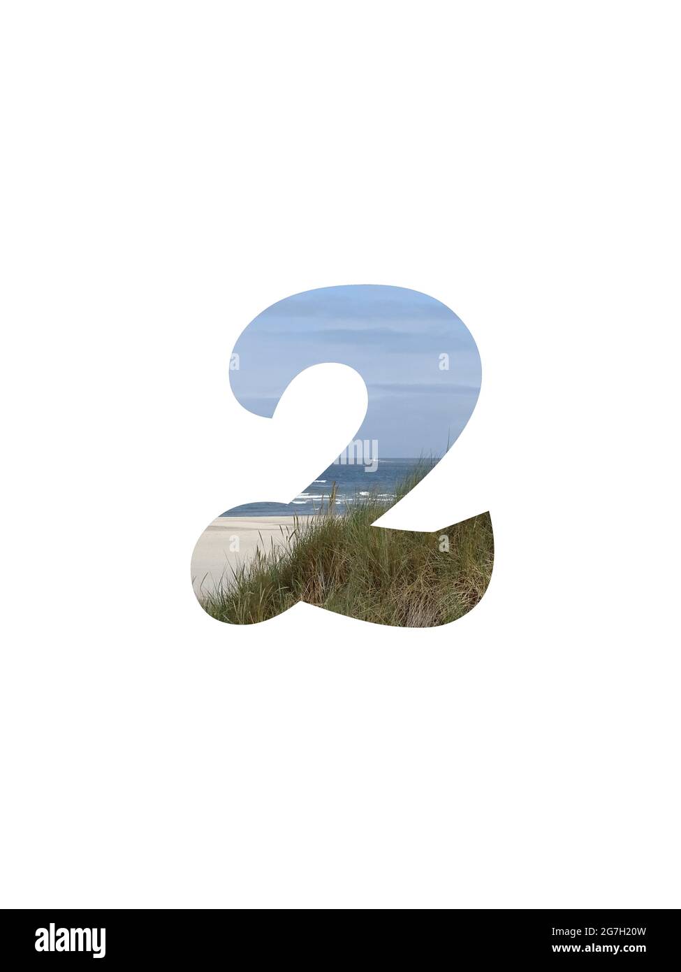 Number 2 of the alphabet made with a landscape with beach, sea, blue ...