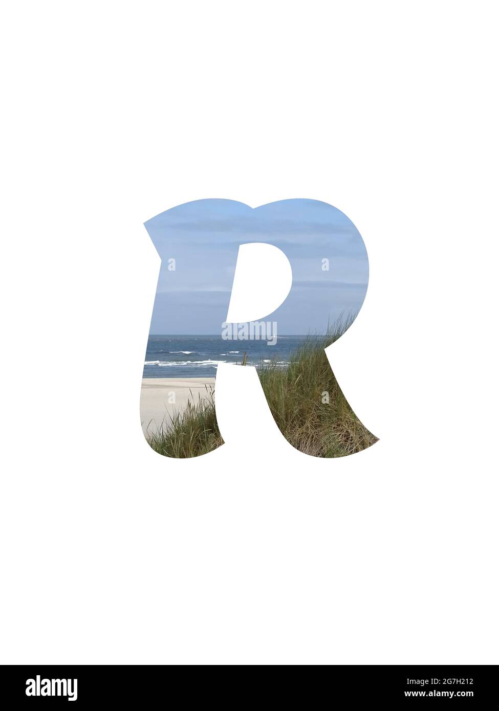 Letter R of the alphabet made with a landscape with beach, sea, blue ...