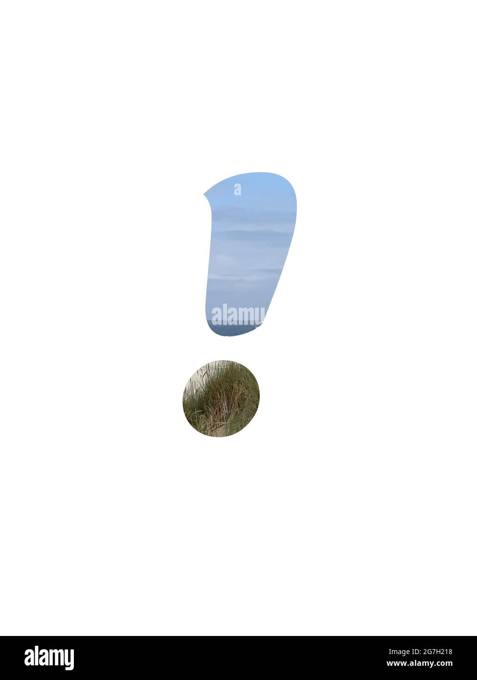 Exclamation mark of the alphabet made with a landscape with beach, sea ...