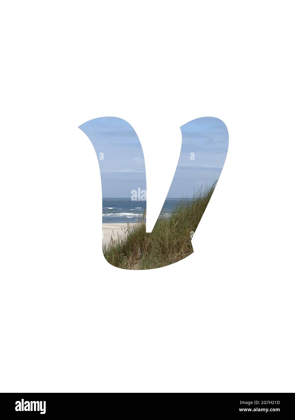 Letter V of the alphabet made with a landscape with beach, sea, blue ...