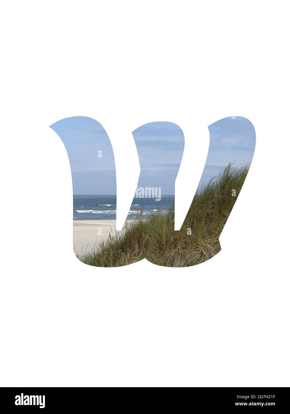 Letter W of the alphabet made with a landscape with beach, sea, blue ...