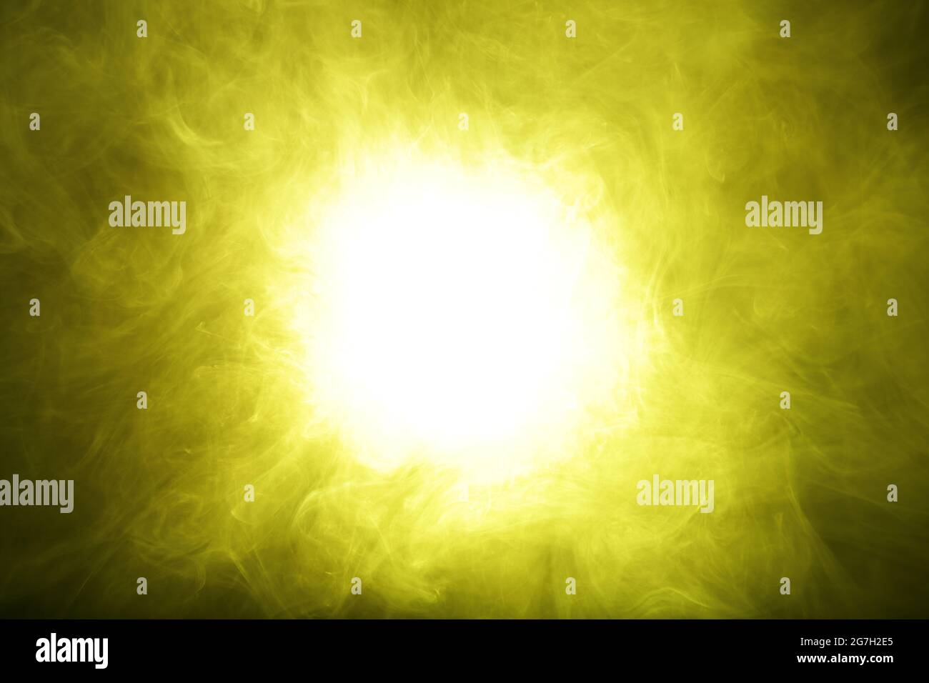 Artificial yellow light illuminates smoke on dark background Stock ...