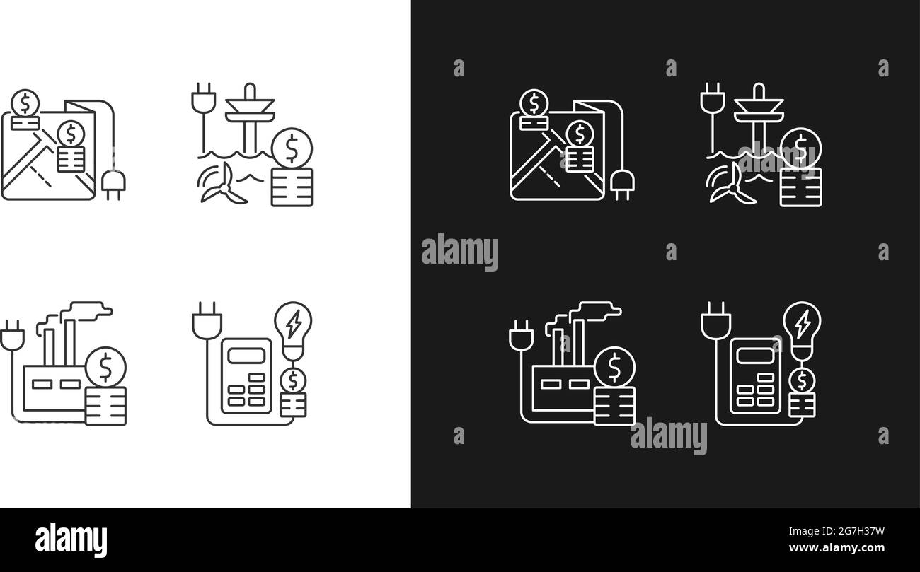 Electrical energy purchase expense linear icons set for dark and light ...
