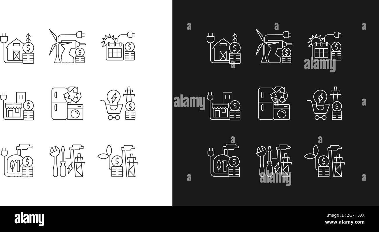 Electrical energy cost linear icons set for dark and light mode Stock ...