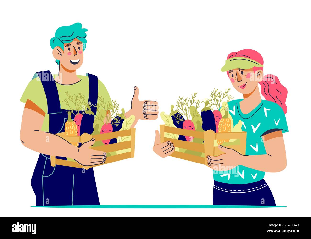 Farmers holding boxes with fresh vegetables. People presenting farm ...