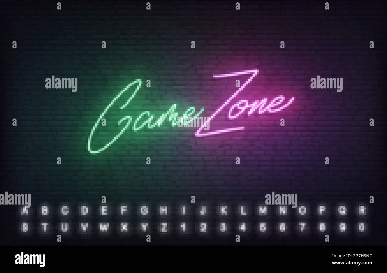 Game Zone neon template. Glowing Game Zone vector lettering design ...