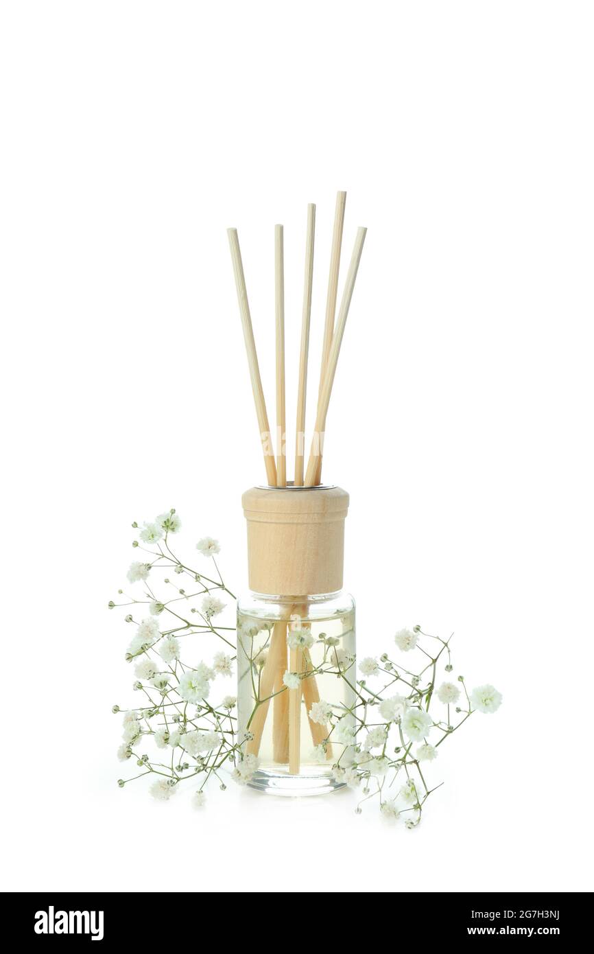 Diffuser bottle with sticks isolated on white background Stock Photo ...