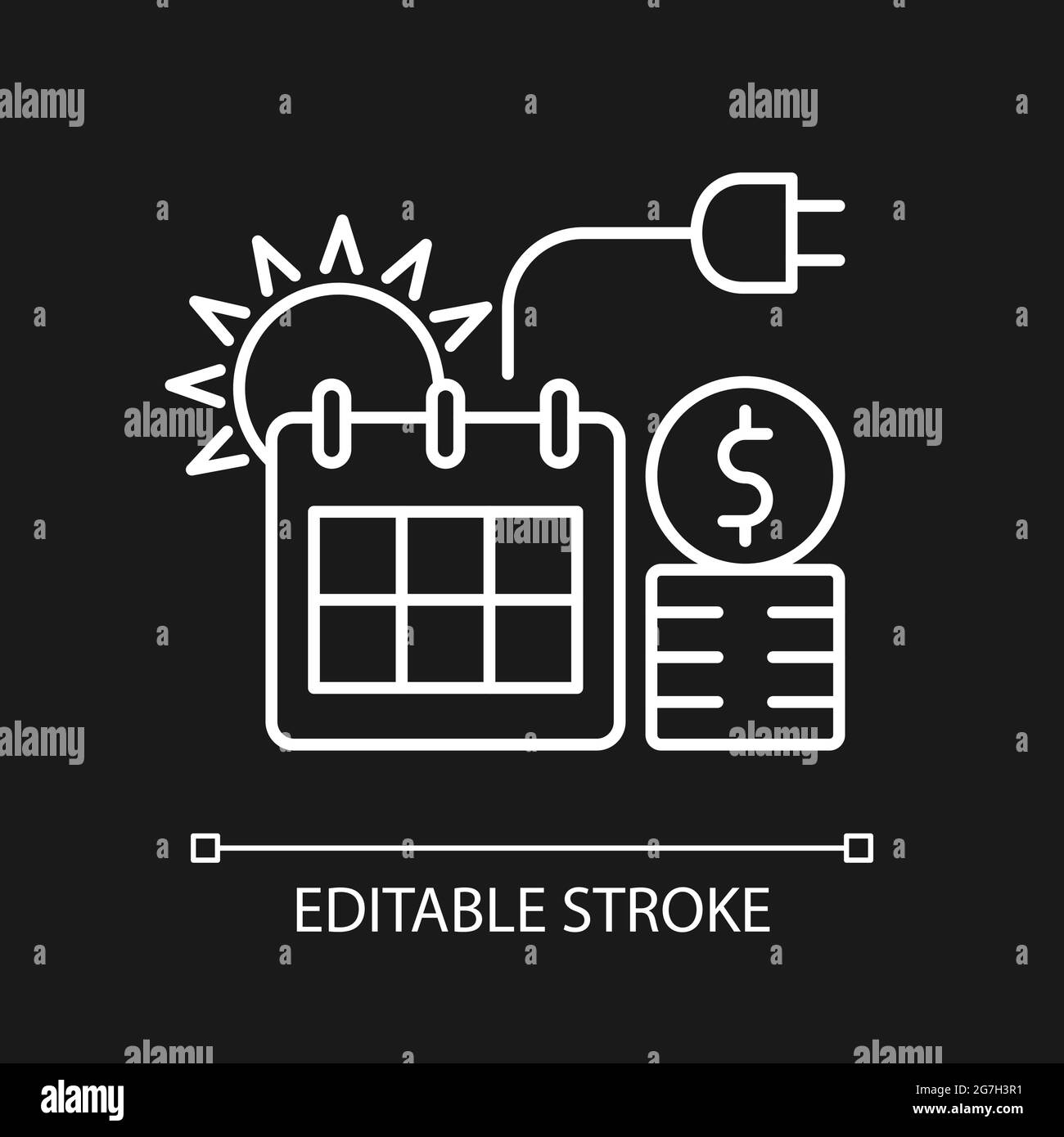 Energy pricing in summer white linear icon for dark theme Stock Vector ...