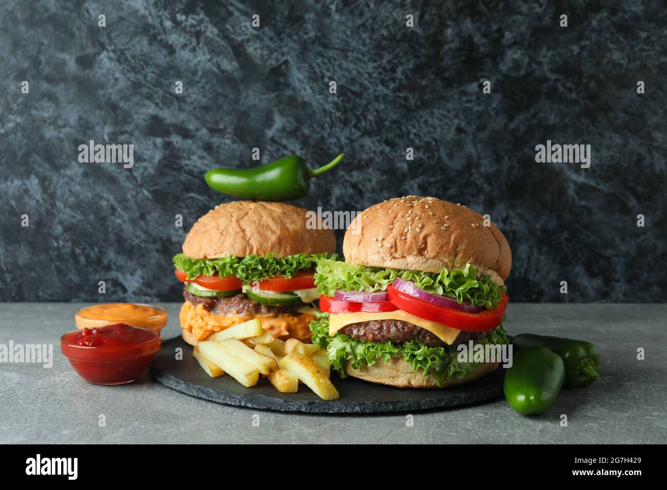 Top view burgers fries drink hi-res stock photography and images - Alamy