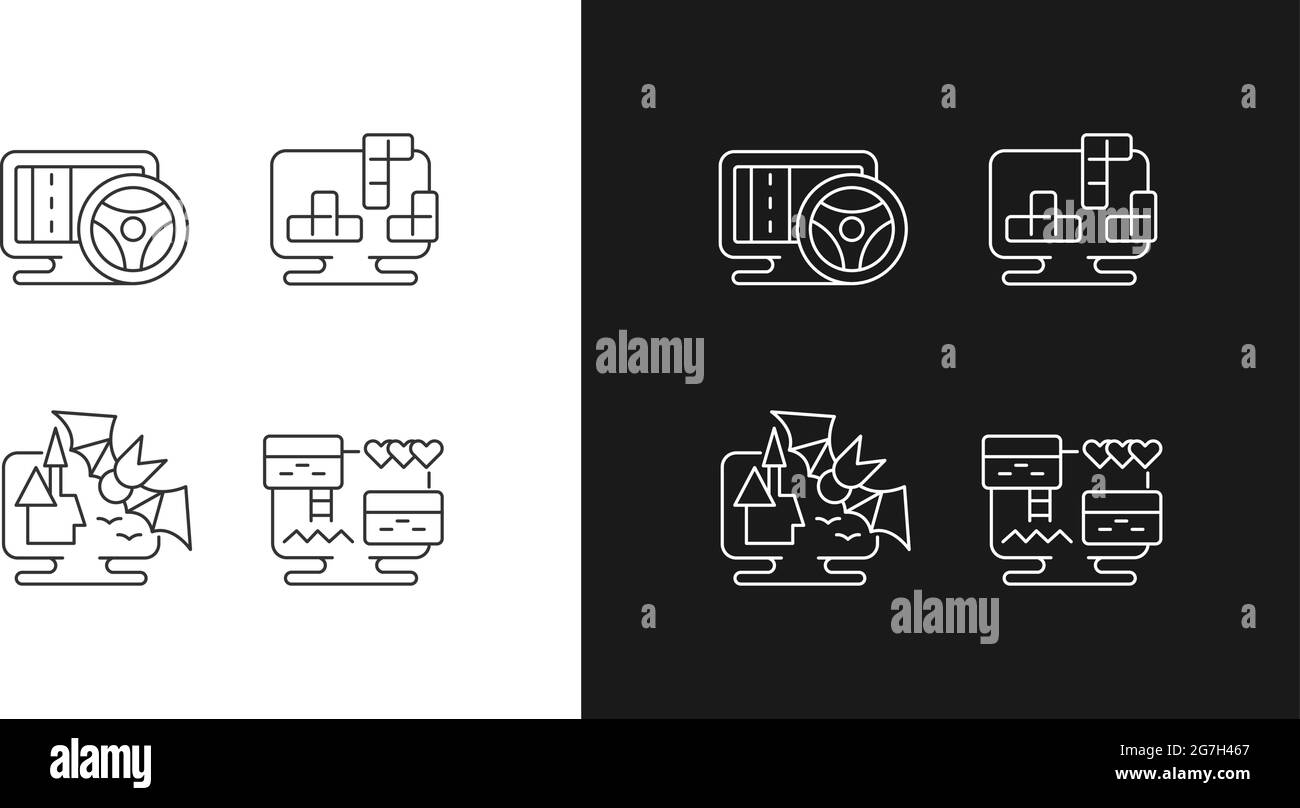 Life simulator games types linear icons set for dark and light mode ...