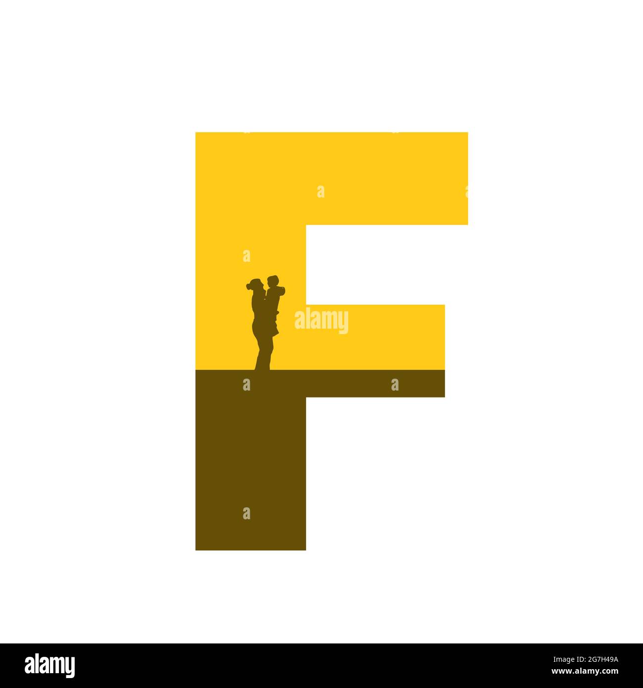 Letter F of the alphabet made with a silhouette of mother with child on ...