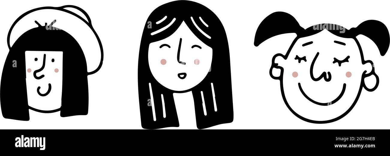 Set of human faces expressing positive emotions. Human faces with wide ...