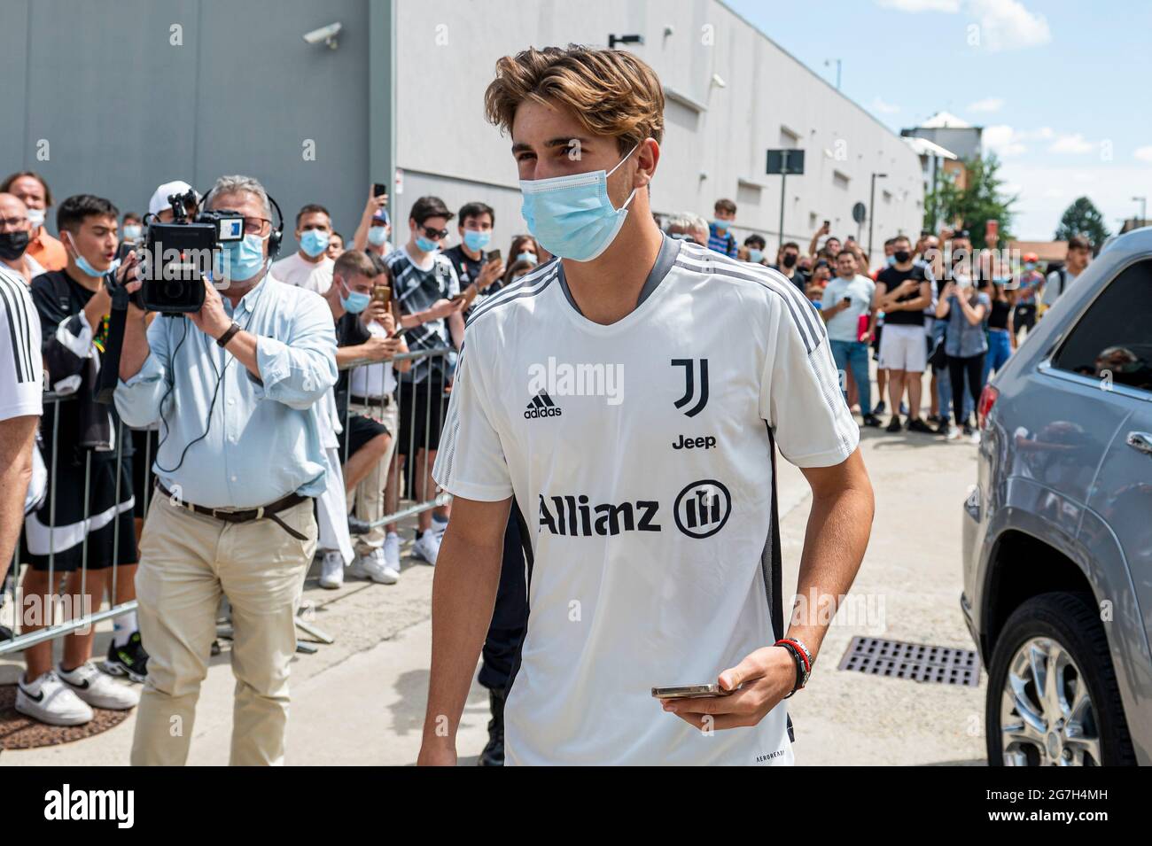 Turin, Italy. 14 July 2021. Fabio Miretti of Juventus FC arrives at J ...