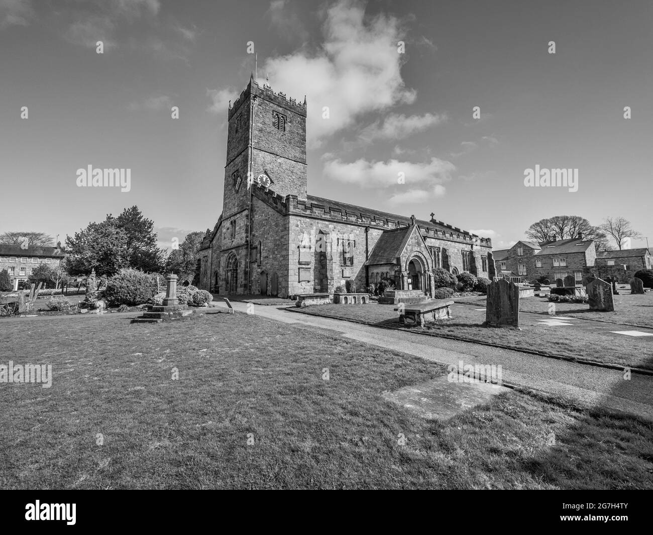 The image is of the 10th cent church of St Mary's in the South Cumbrian ...
