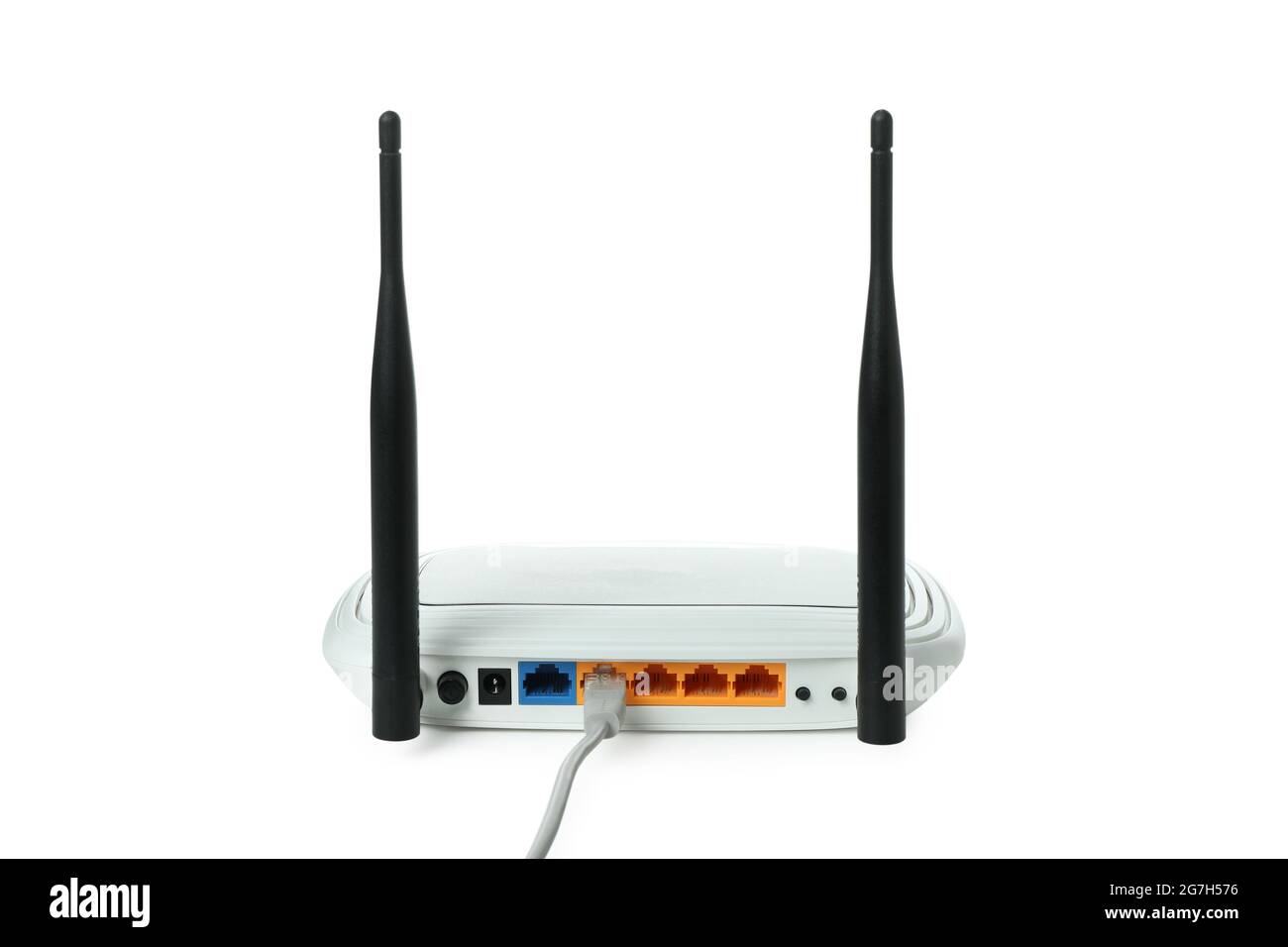 Wi-Fi router with external antennas isolated on white background Stock ...