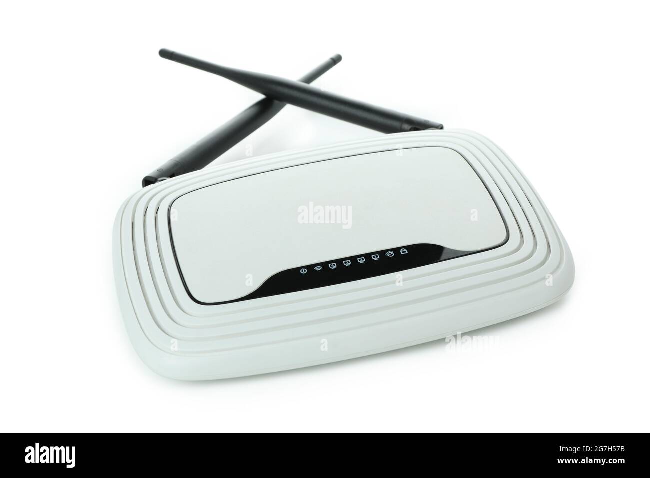 Wi-Fi router with external antennas isolated on white background Stock ...