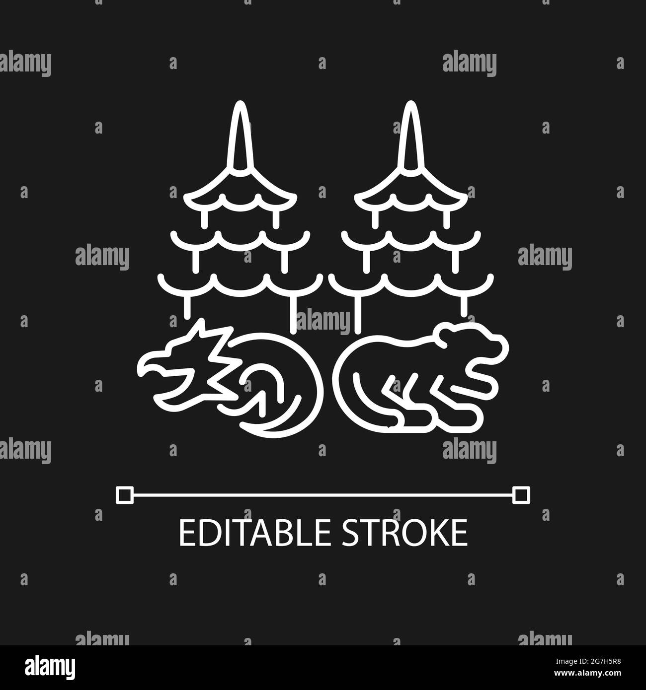 Dragon and tiger pagodas white linear icon for dark theme Stock Vector ...