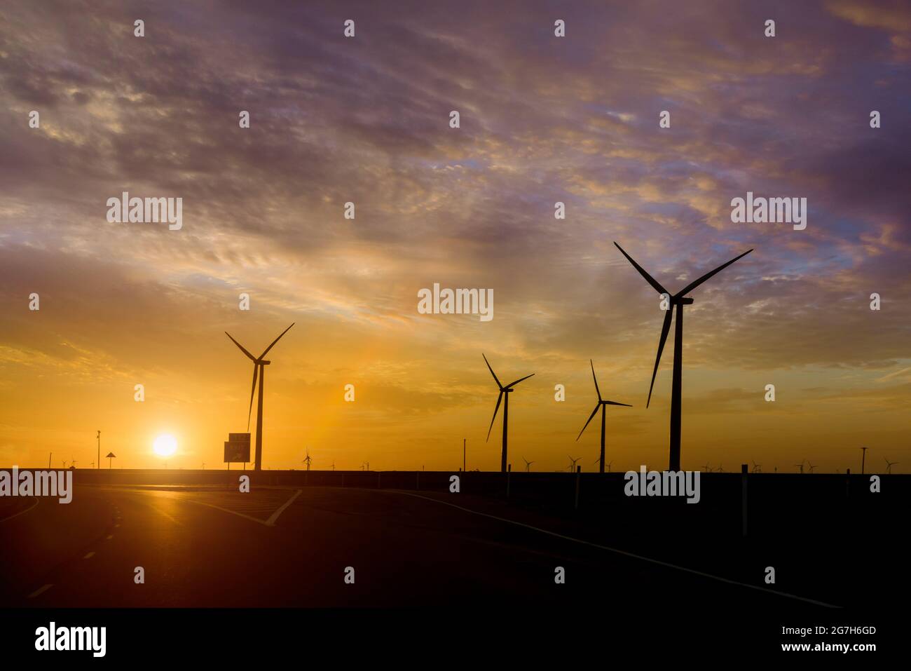 Landscape with wind turbines windmill energy farm the beautiful sunset ...